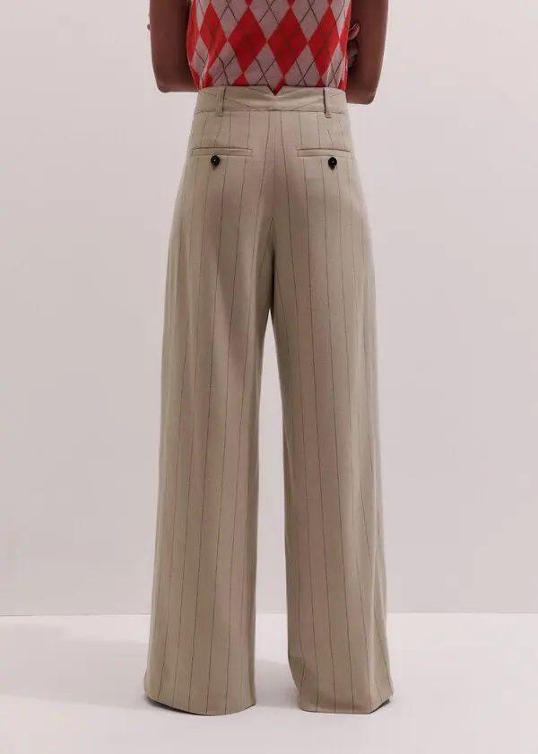 ME+EM Wide-leg Pinstripe Trousers - Latte