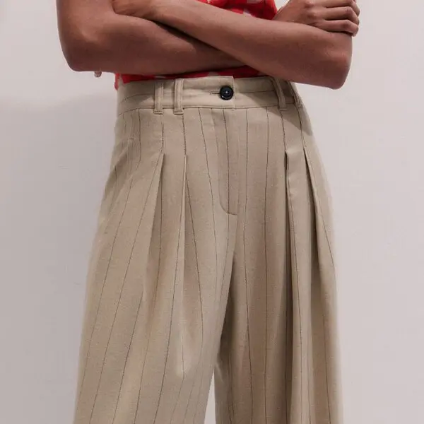 ME+EM Wide-leg Pinstripe Trousers - Latte