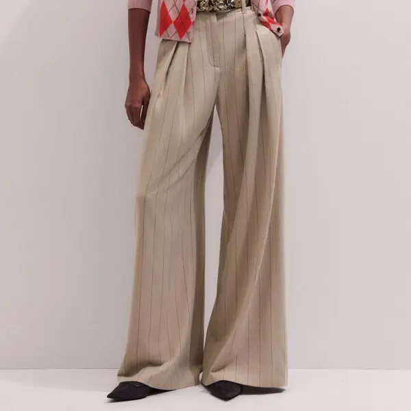 ME+EM Wide-leg Pinstripe Trousers - Latte