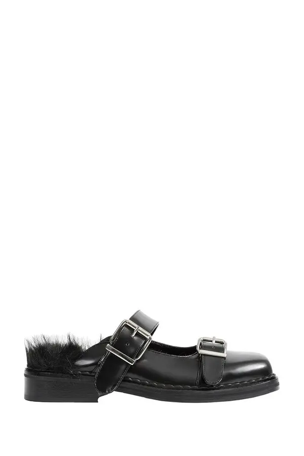 Simone Rocha Buckled Mary Jane Mules With Faux Fur Trim
