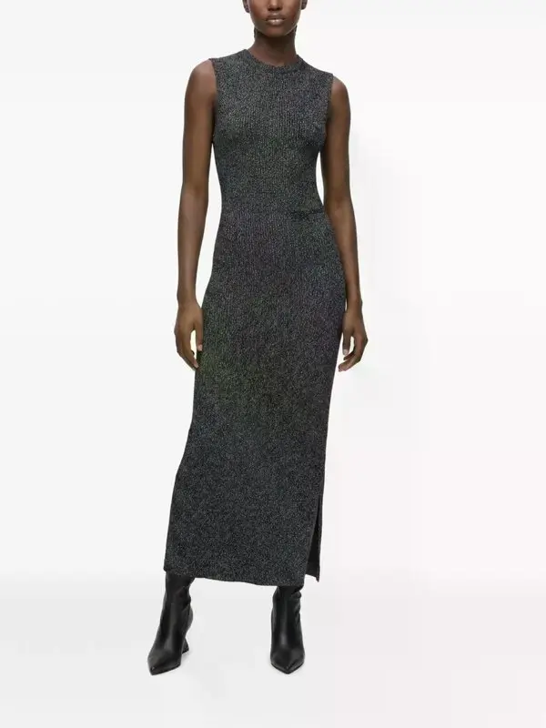 Karl Lagerfeld Metallic Knit Maxi Dress With Side Slit