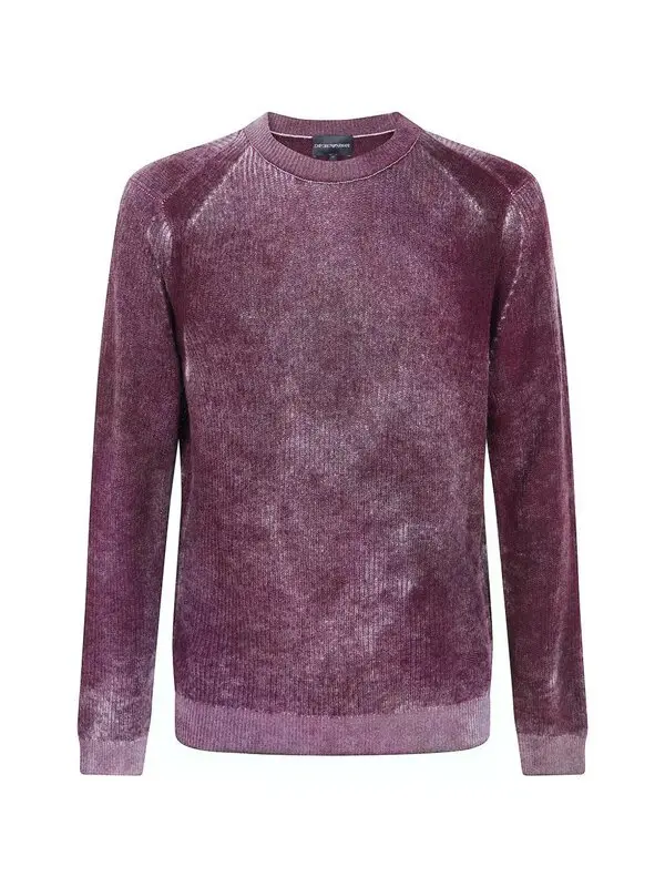 Emporio Armani Ribbed Virgin Wool Sweater With Mélange Print - Red
