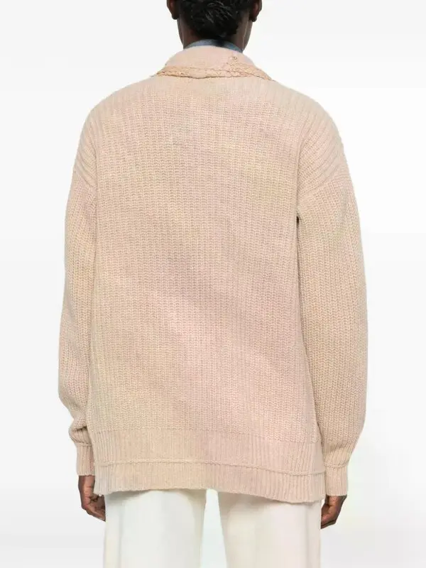 ERMANNO FIRENZE Lace-trimmed Ribbed-knit Cardigan - Neutrals