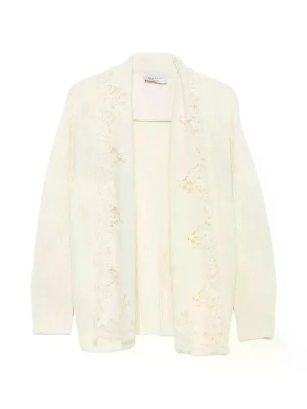 ERMANNO FIRENZE Lace Trimmed Ribbed Knit Cardigan