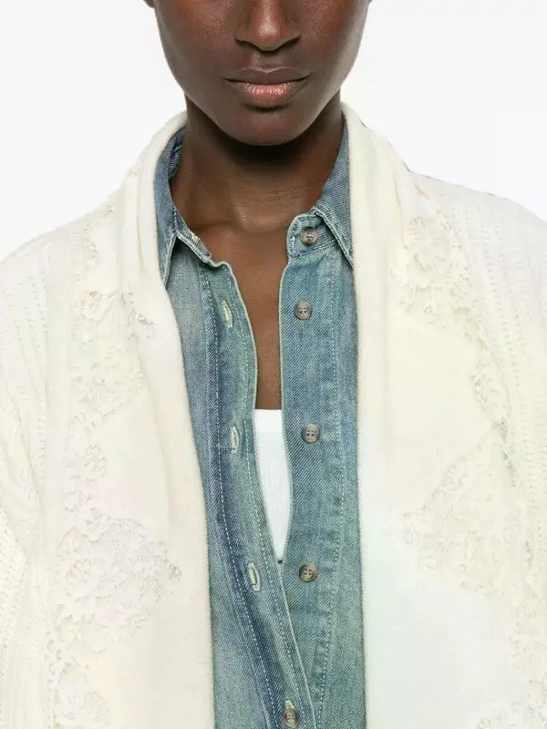 ERMANNO FIRENZE Lace Trimmed Ribbed Knit Cardigan