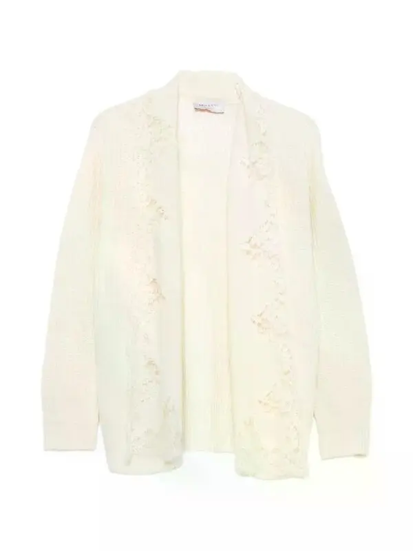 ERMANNO FIRENZE Lace Trimmed Ribbed Knit Cardigan - White