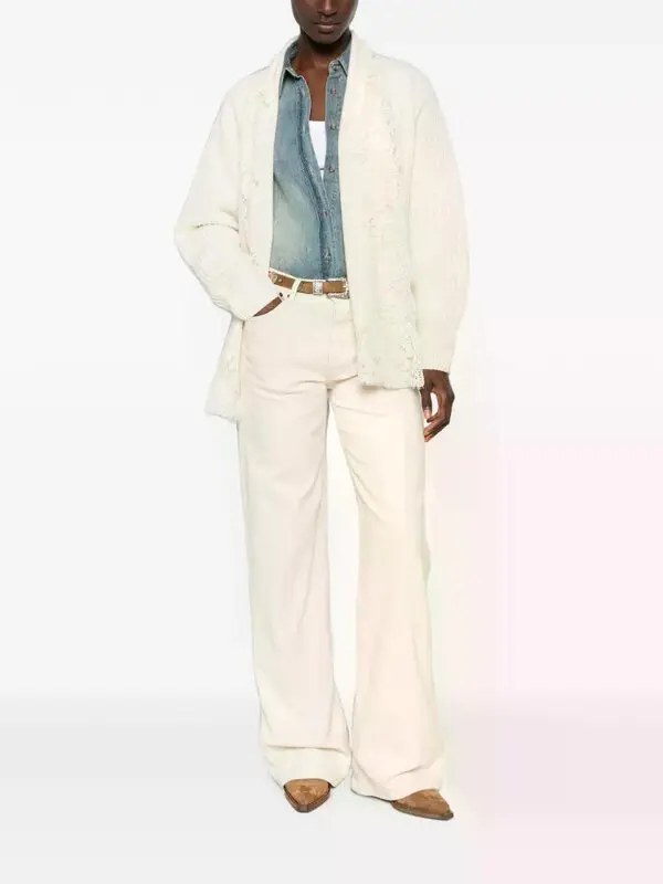 ERMANNO FIRENZE Lace Trimmed Ribbed Knit Cardigan - White