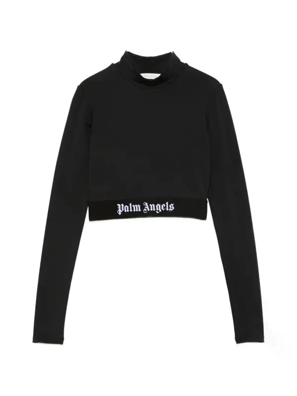 Palm Angels Logo Detail Cropped Mock Neck Top