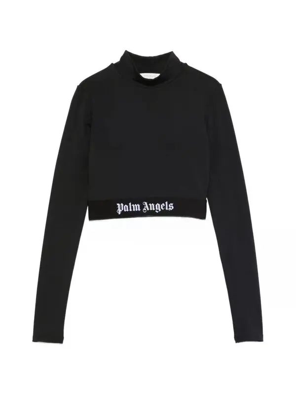 Palm Angels Logo Detail Cropped Mock Neck Top - Black