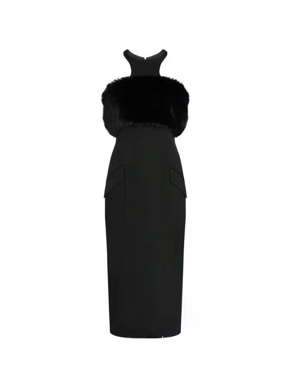 Karl Lagerfeld Faux-fur Trim Halterneck Dress - Black