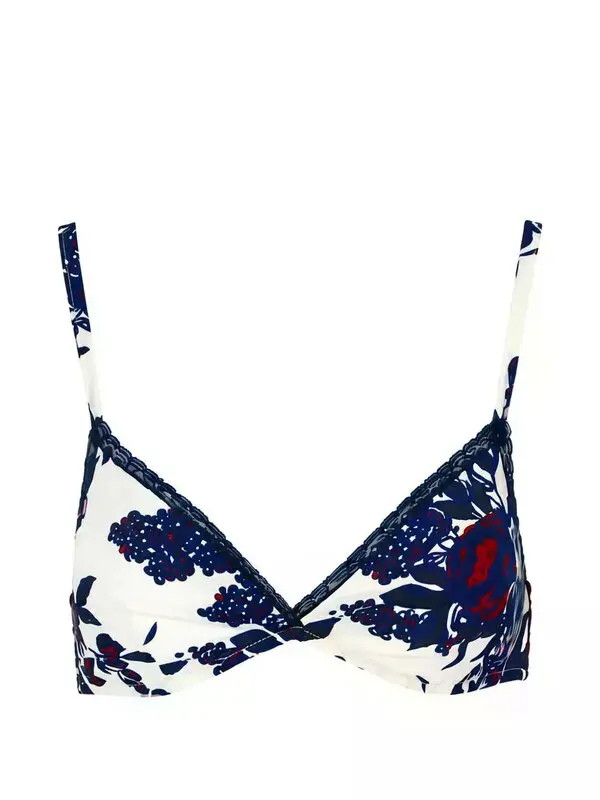LAURA URBINATI Floral-print Lace-trim Bra - White