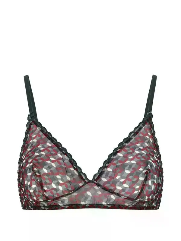 LAURA URBINATI Geometric-print Lace-trim Bra - Green