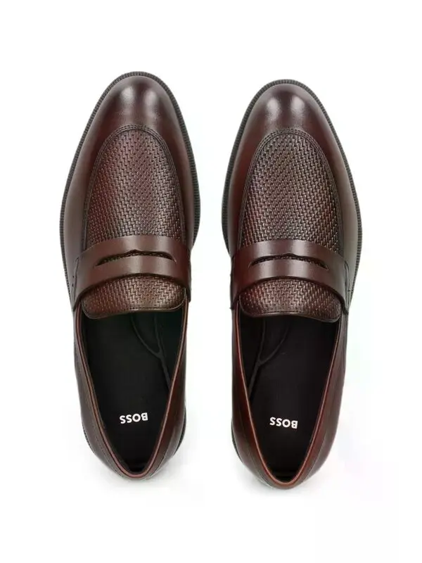 BOSS Textured-panel Penny-slot Loafers