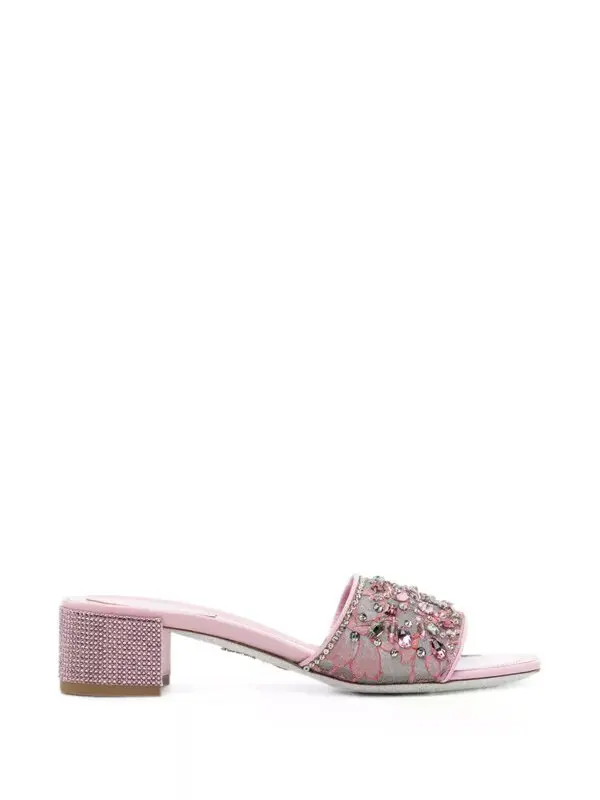 Rene Caovilla Christy Crystal-embellished Lace Sandals - Pink