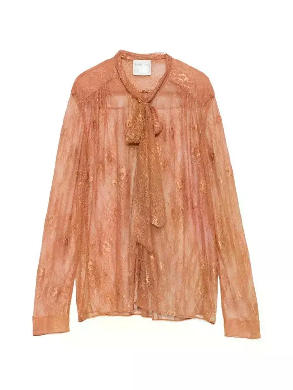 FORTE_FORTE Lace Pussy-bow Shirt - Brown