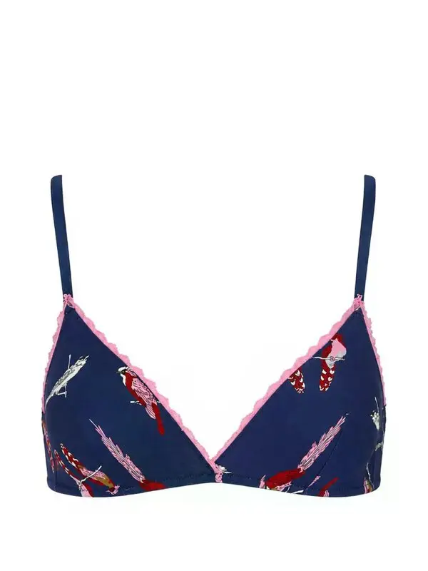 LAURA URBINATI Bird-print Scalloped-trim Bra - Blue