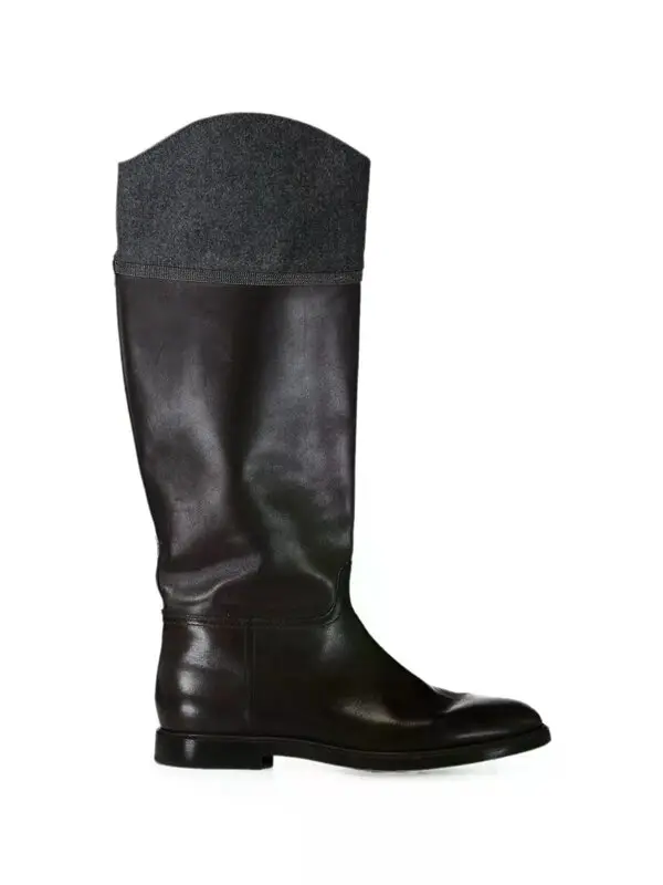 Brunello Cucinelli Leather And Felted Panel Riding Boots With Monili Trim