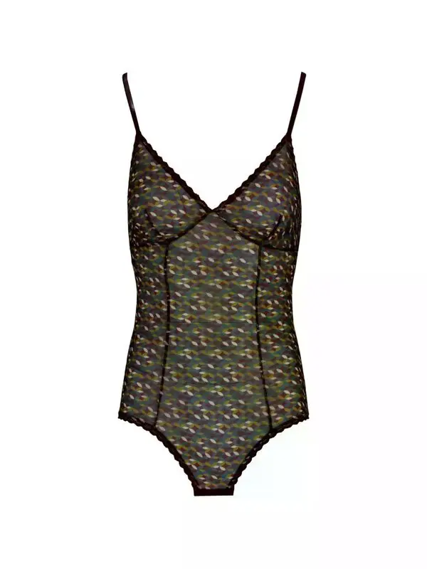 LAURA URBINATI Geometric Print Tulle Bodysuit - Purple