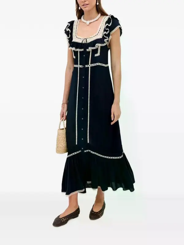 Rixo Kendara Ruffled Lace-trim Midi Dress