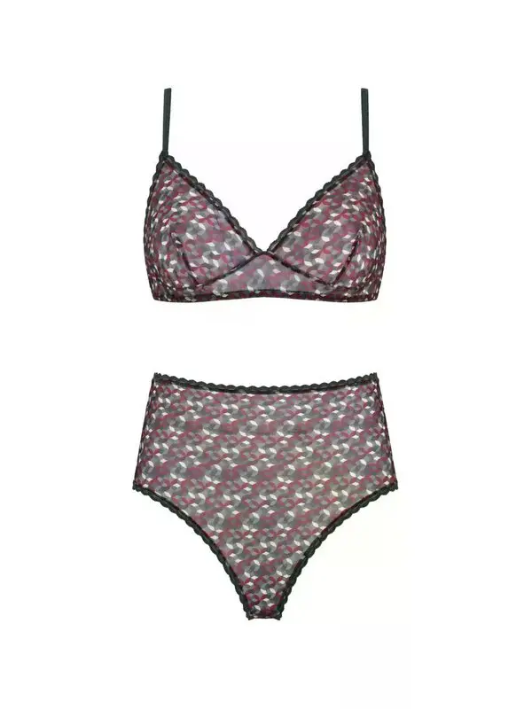 LAURA URBINATI Geometric-print Lace-trim Briefs - Grey