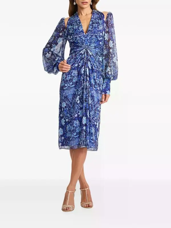 Tadashi Shoji Floral Print Cold-shoulder Midi Dress