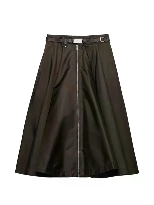 Prada Re-nylon Circle Skirt With Logo-engraved Plaque Buckle Belt - Brown