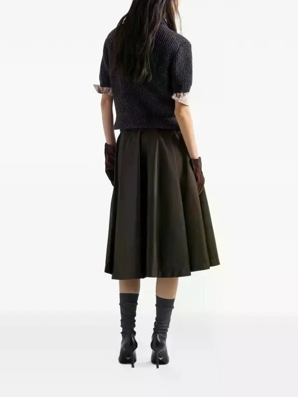 Prada Re-nylon Circle Skirt With Logo-engraved Plaque Buckle Belt - Brown