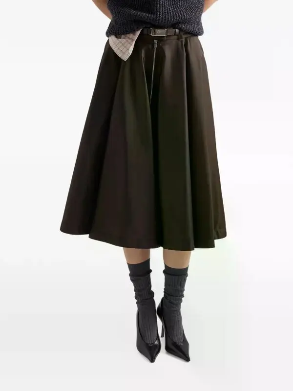 Prada Re-nylon Circle Skirt With Logo-engraved Plaque Buckle Belt - Brown