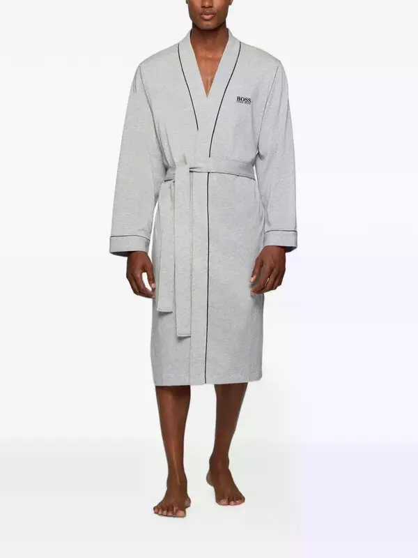Hugo Piping-detail Belted Dressing Gown - Grey