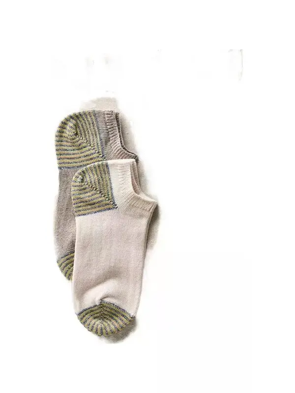 YAHAE Striped Trim Ankle Socks Set Of Two