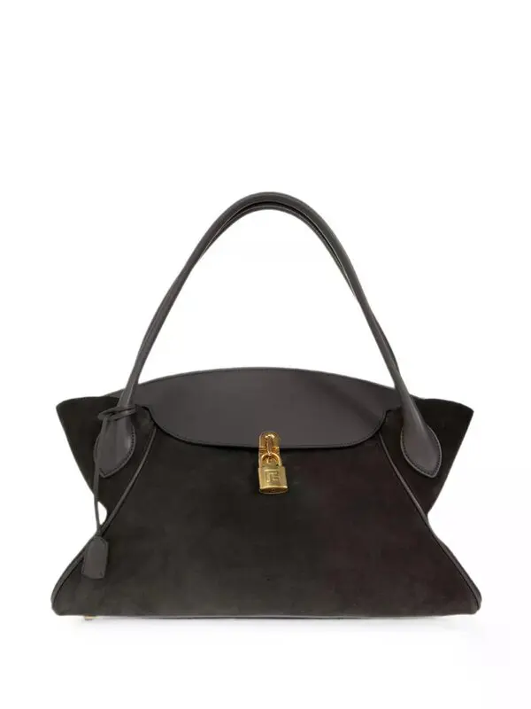 Balmain Pulse Day Small Padlock-detail Suede Tote Bag