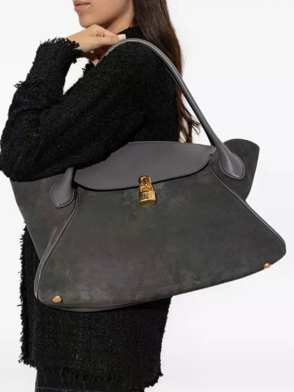 Balmain Pulse Day Small Padlock-detail Suede Tote Bag