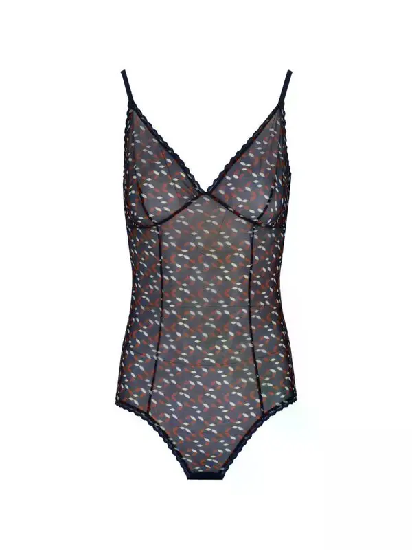 LAURA URBINATI Printed Tulle Bodysuit
