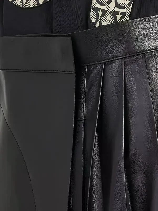 FERRAGAMO Midi Pleated Leather Skirt