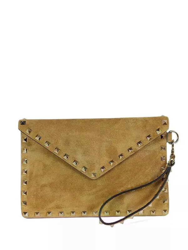 Valentino Garavani Medium Rockstud Suede Clutch Bag - Neutrals