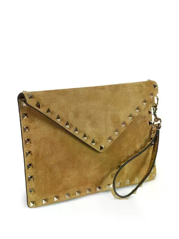 Valentino Garavani Medium Rockstud Suede Clutch Bag - Neutrals