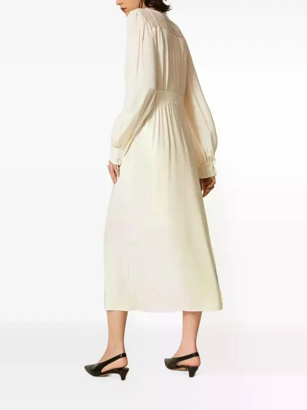 TWINSET Long Jacquard Crêpe De Chine Dress With Lace Yoke