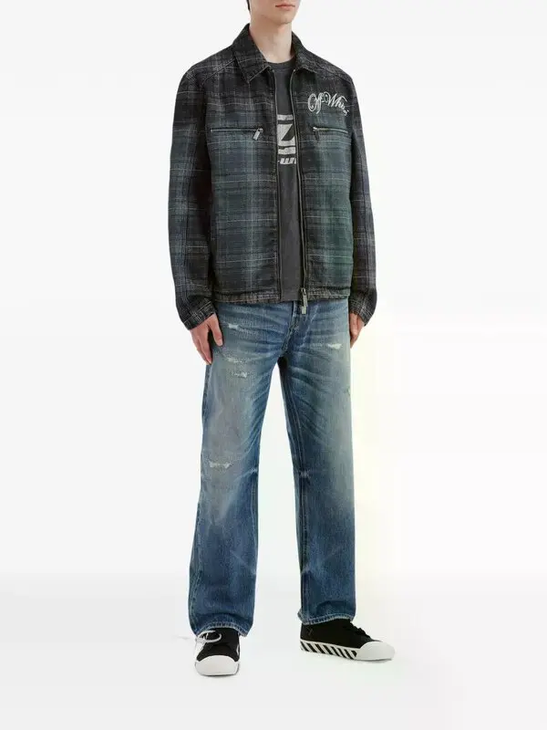 Off-White Distressed Whiskered Straight-leg Jeans