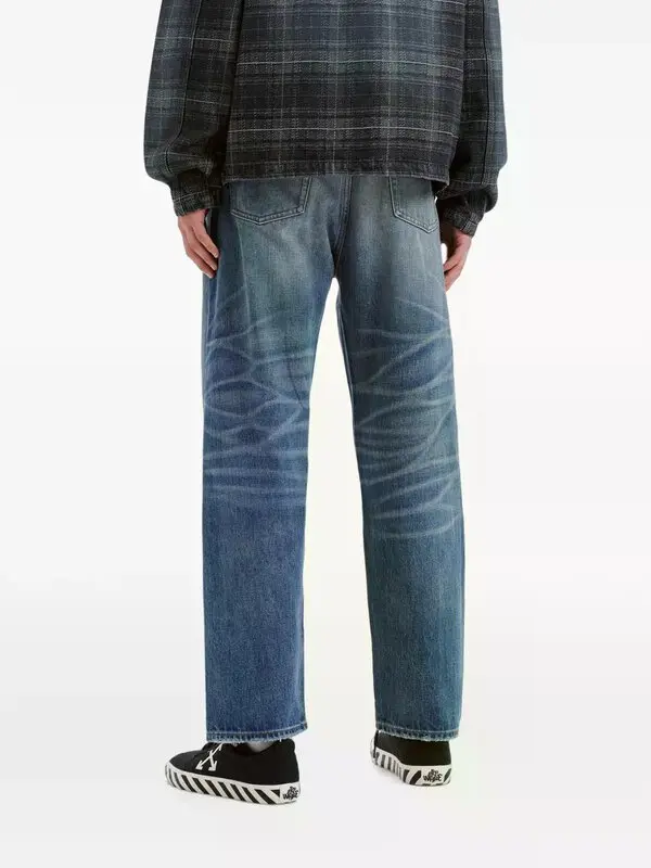 Off-White Distressed Whiskered Straight-leg Jeans