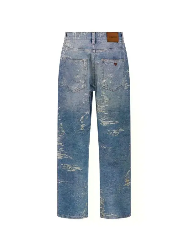 Emporio Armani Distressed Stone Washed Wide-leg Denim Jeans - Blue