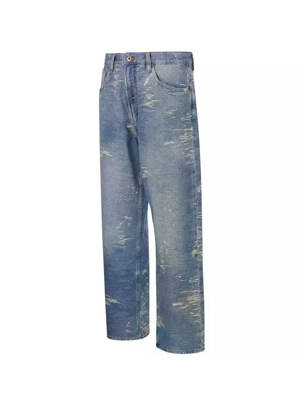 Emporio Armani Distressed Stone Washed Wide-leg Denim Jeans - Blue