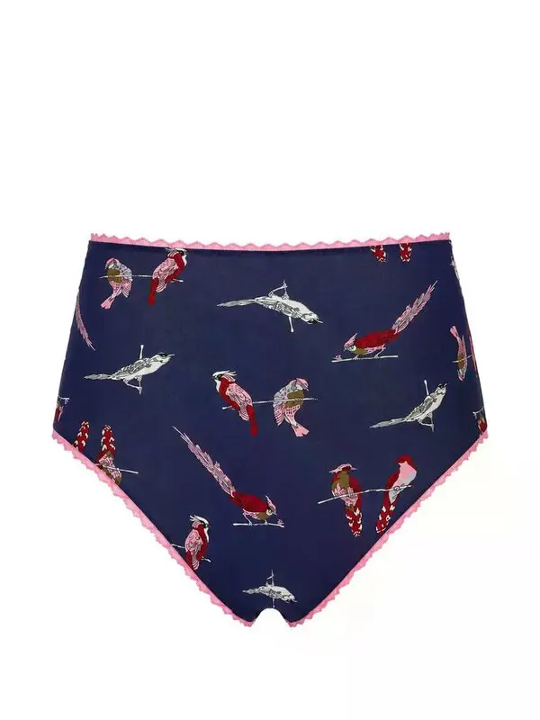 LAURA URBINATI Bird-print Scalloped-trim Briefs - Blue