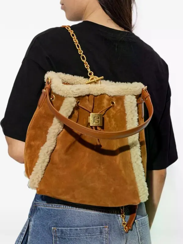 Balmain Shearling-trim Leather Backpack