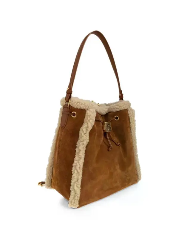 Balmain Shearling-trim Leather Backpack
