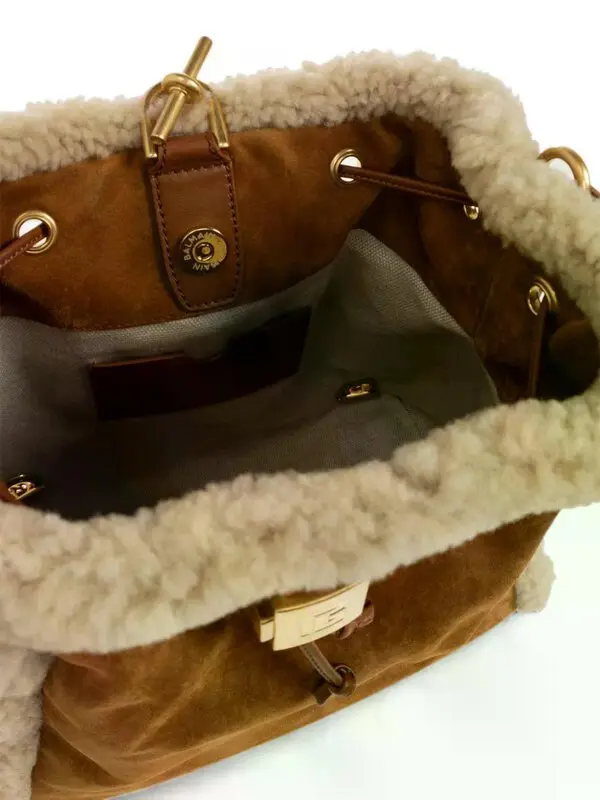 Balmain Shearling-trim Leather Backpack