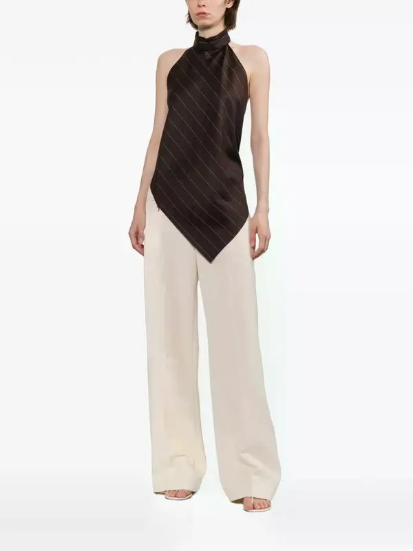 Helmut Lang Asymmetric Hem Pinstripe Top - Brown