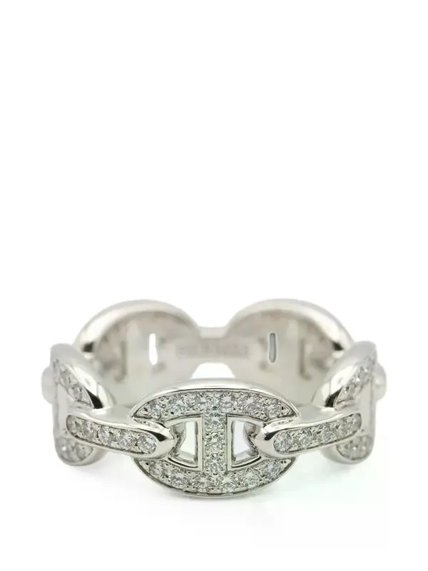 Hermès 18k White Gold Pavé Diamond Chaîne D'ancre Ring