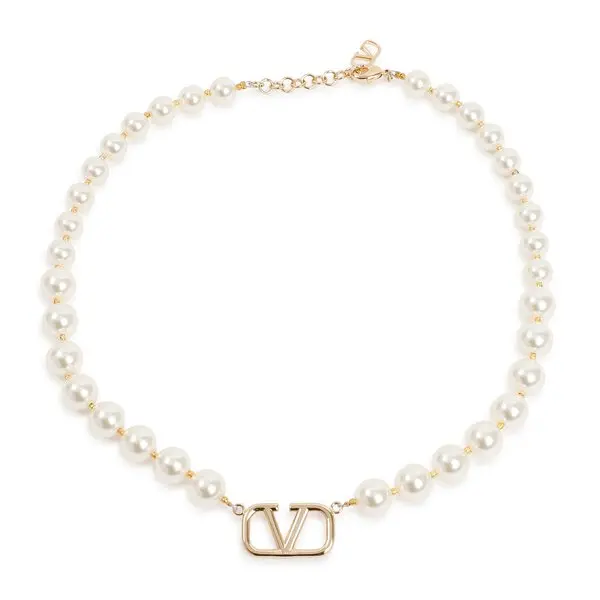 Valentino Garavani Pearl Vlogo Necklace - Multicolor