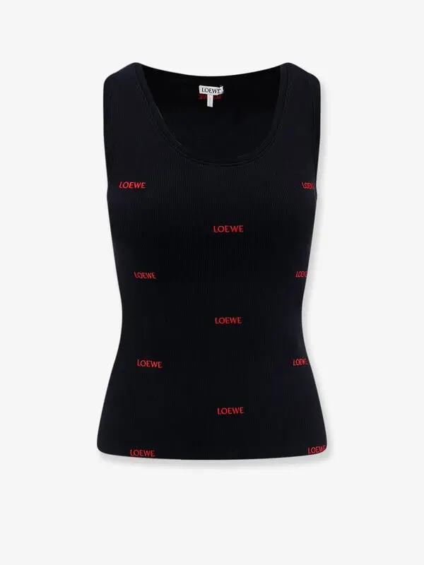 Loewe Cotton Tank Top With All-over Logo Embroidery - Black
