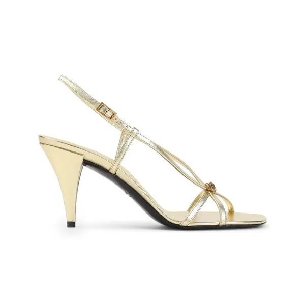 Versace Laminated Gold-tone High Heel Sandals - Silver